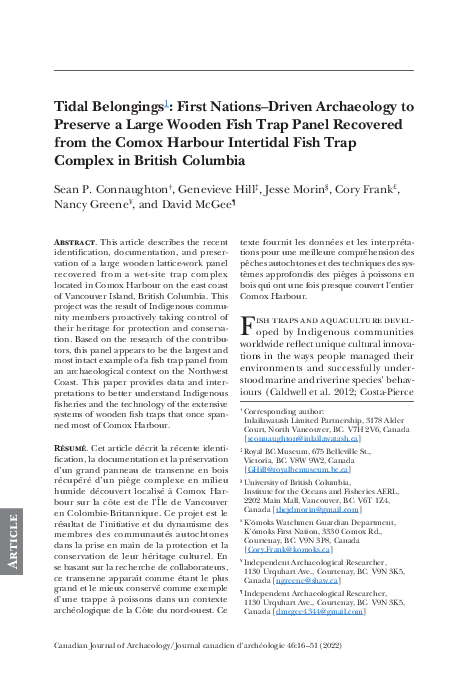 (PDF) Tidal Belongings: First Nations–Driven Archaeology to Preserve a ...