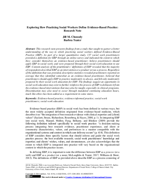 (PDF) Exploring How Practicing Social Workers Define Evidence-Based Practice | Jill M Chonody ...