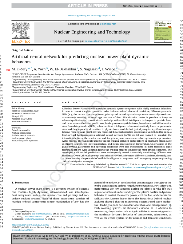 (PDF) Artificial neural network for predicting nuclear power plant dynamic behaviors