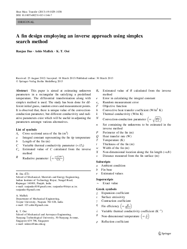 (PDF) A fin design employing an inverse approach using simplex search method