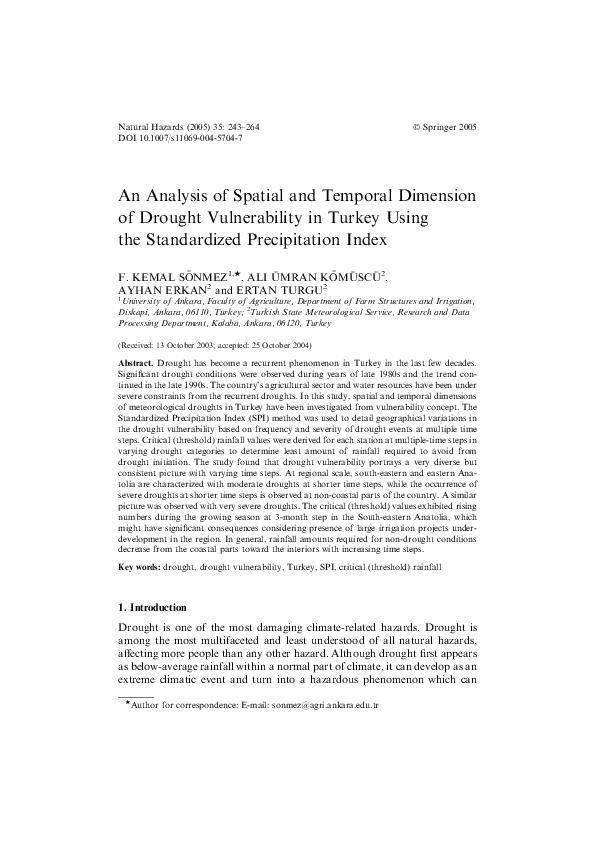 (PDF) An Analysis of Spatial and Temporal Dimension of Drought Vulnerability in Turkey Using the ...