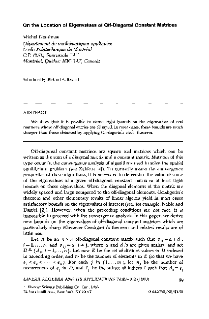 (PDF) On the location of eigenvalues of off-diagonal constant matrices