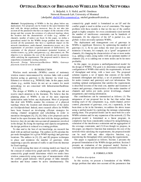 (PDF) Optimal Design of Broadband Wireless Mesh Networks