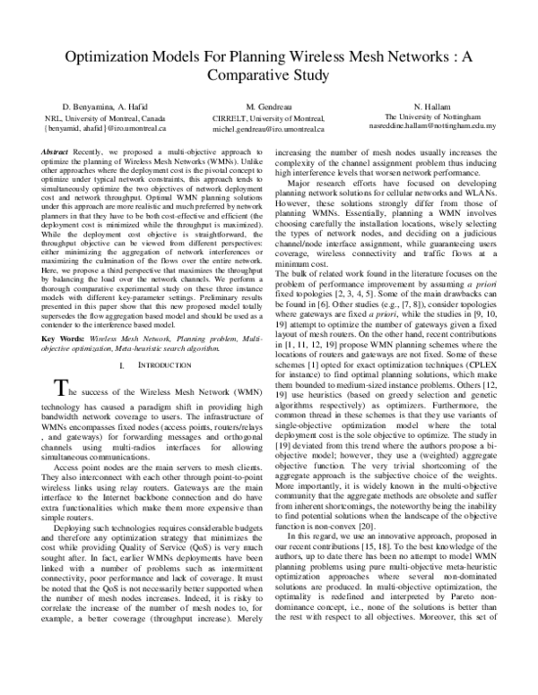 (PDF) Optimization Models For Planning Wireless Mesh Networks: A ... (PDF) Optimization Models For Planning Wireless Mesh Networks: A ...