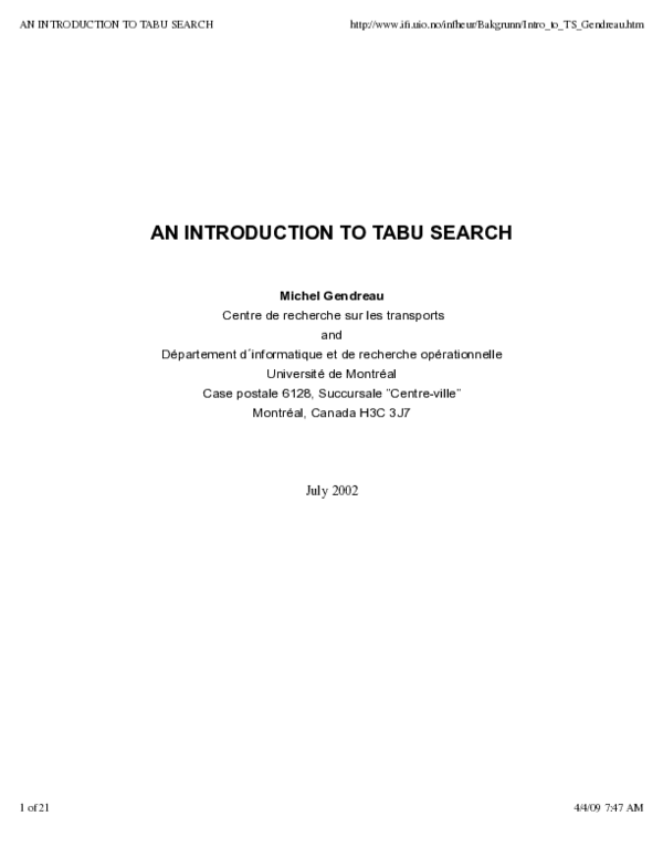 (PDF) An Introduction to Tabu Search
