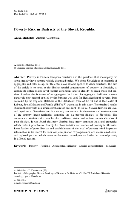 (PDF) Poverty Risk in Districts of the Slovak Republic