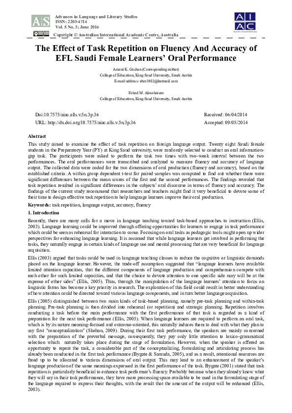 (PDF) The Effect of Task Repetition on Fluency And Accuracy of EFL Saudi Female Learners’ Oral ...