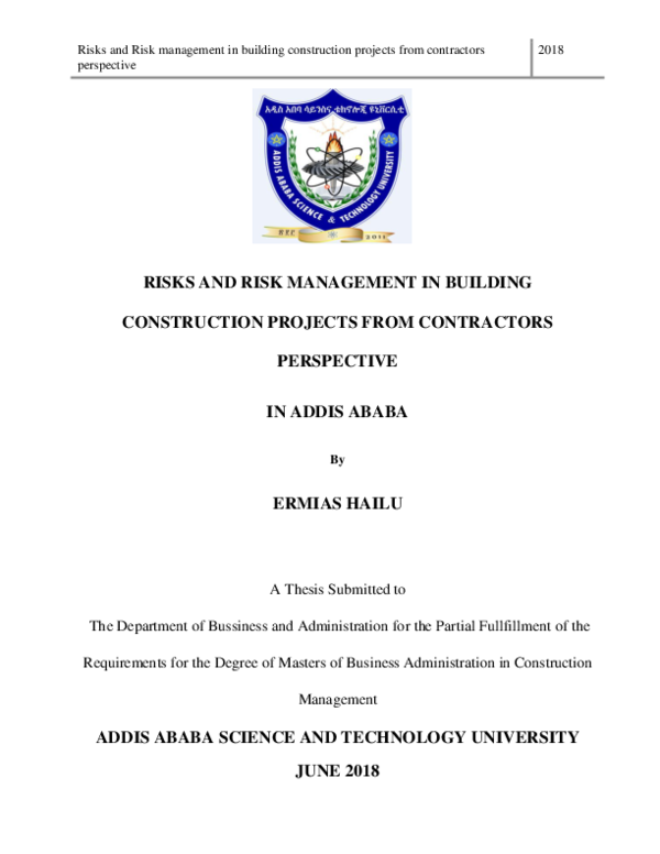 (PDF) Risks and Risk management in building construction projects from contractors perspective