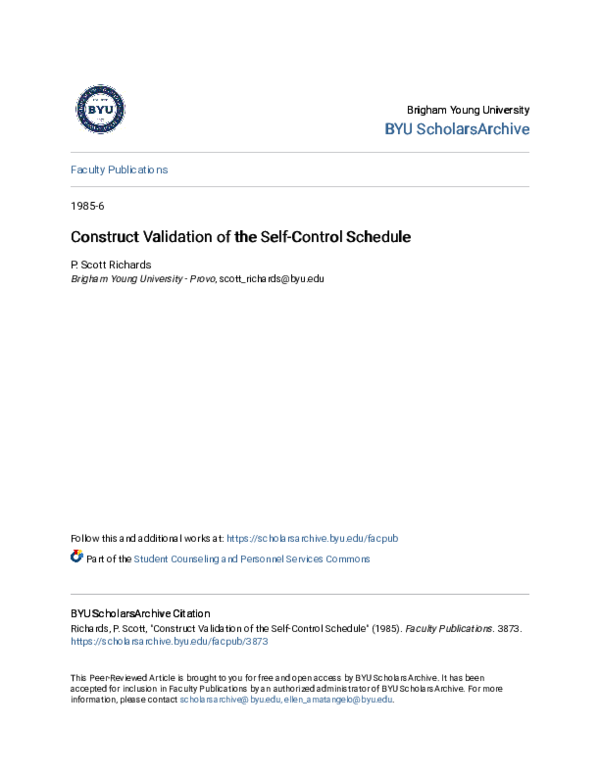 (PDF) Construct validation of the Self-Control Schedule