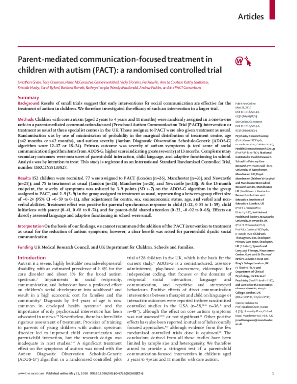 (PDF) Parent-mediated communication-focused treatment in children with ...
