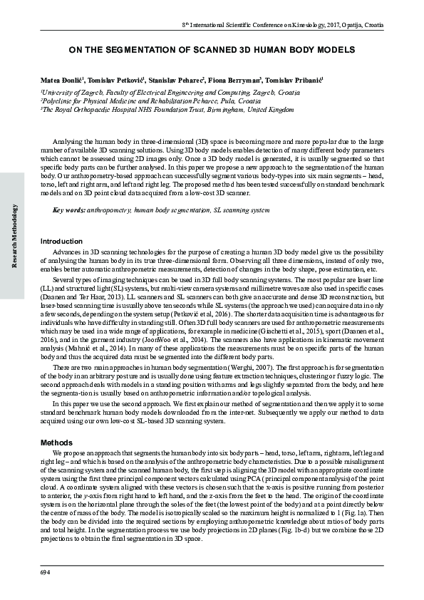 Pdf On The Segmentation Of Scanned 3d Human Body Models