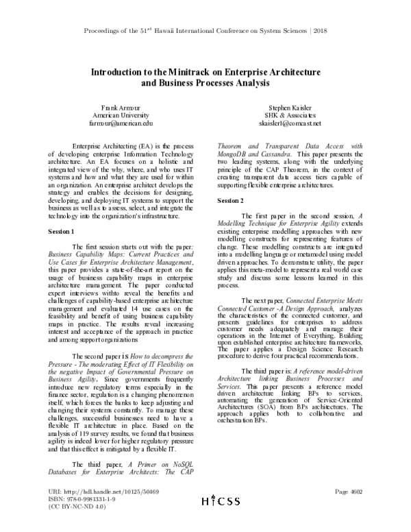 (PDF) Introduction to the Minitrack on Enterprise Architecture and ...