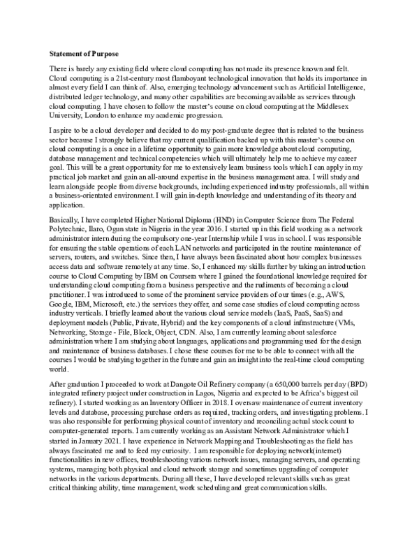 (DOC) Statement of Purpose