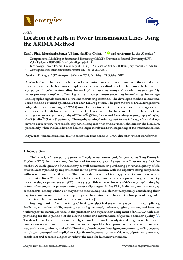 (PDF) Location of Faults in Power Transmission Lines Using the ARIMA Method