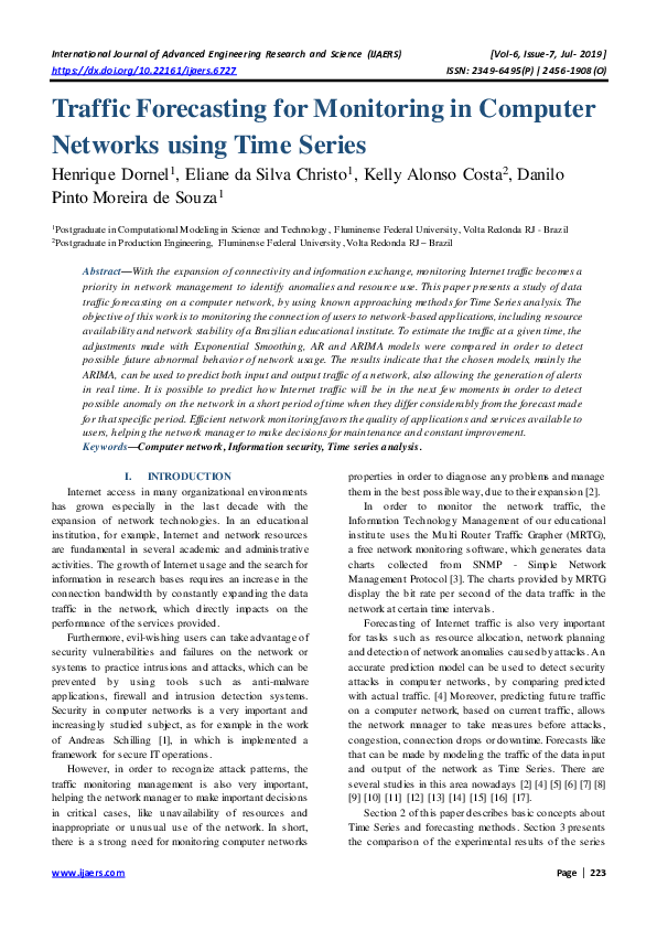 Pdf Traffic Forecasting For Monitoring In Computer Networks Using