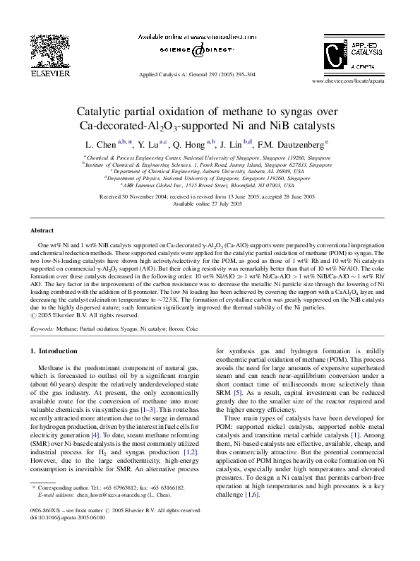 (PDF) Catalytic partial oxidation of methane to syngas over Ca ...