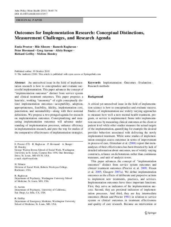 (PDF) Outcomes for Implementation Research: Conceptual Distinctions ...
