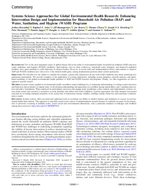 (PDF) Systems Science Approaches for Global Environmental Health Research: Enhancing ...