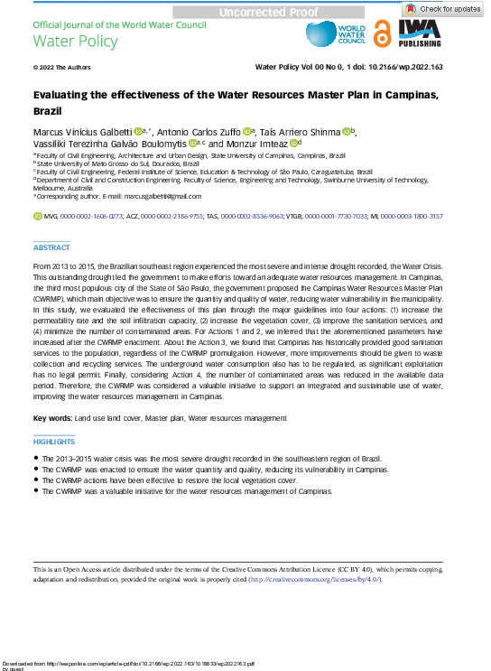 (PDF) Evaluating the effectiveness of the Water Resources Master Plan ...