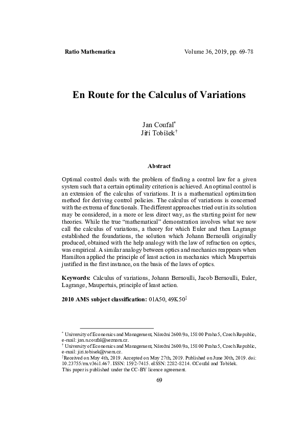 (PDF) En Route for the Calculus of Variations | Jiří Tobíšek - Academia.edu