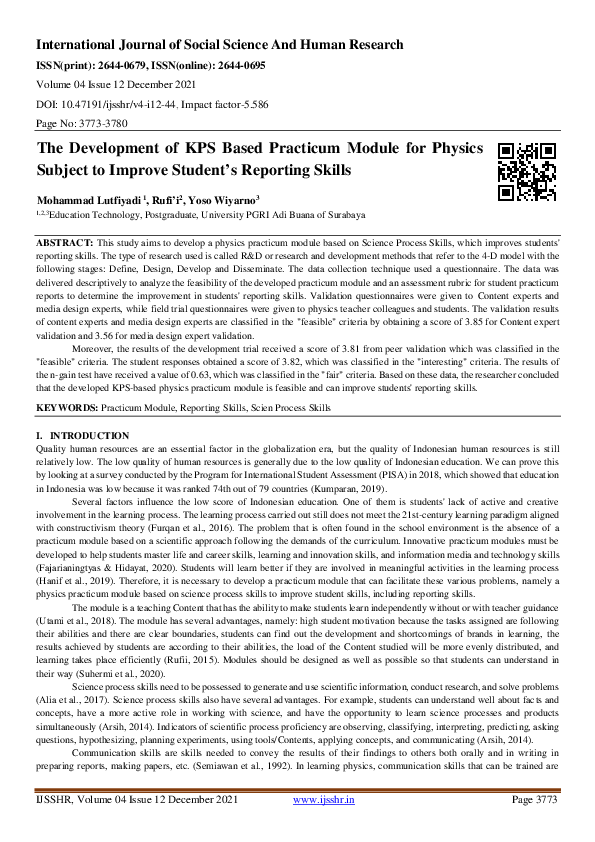(PDF) The Development of KPS Based Practicum Module for Physics Subject to Improve Student’s ...