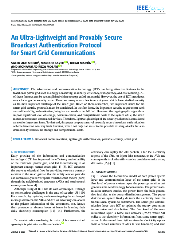 Pdf An Ultra Lightweight And Provably Secure Broadcast Authentication Protocol For Smart Grid