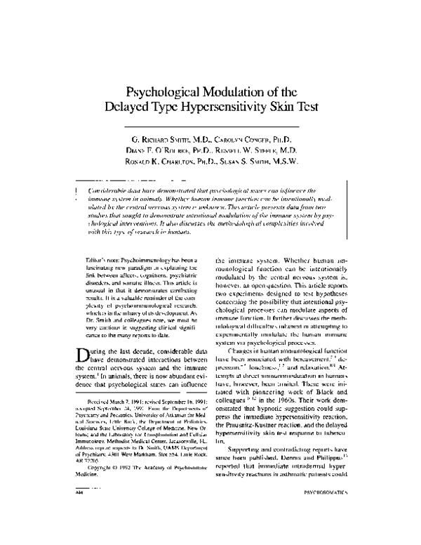 (PDF) Psychological Modulation of the Delayed Type Hypersensitivity ...