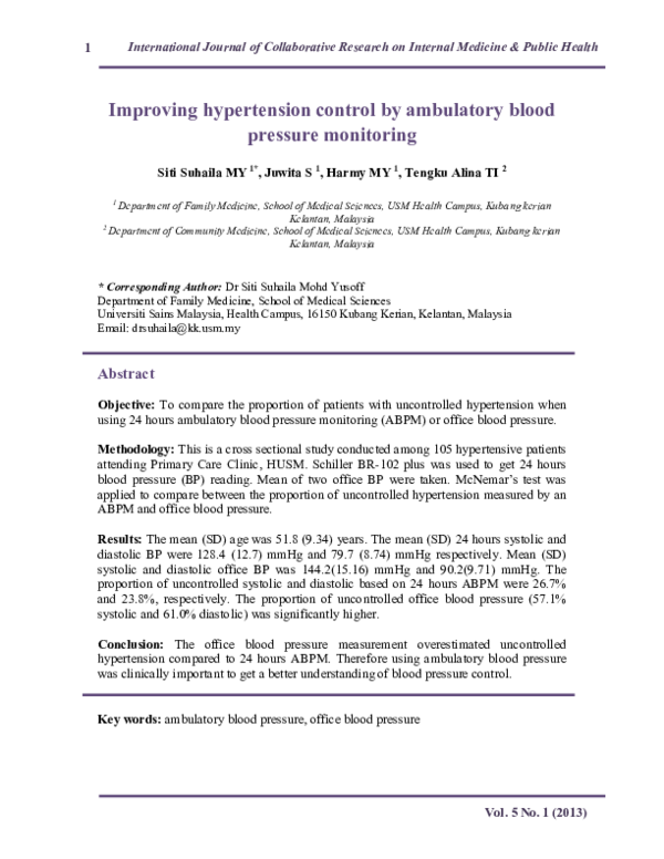 (PDF) Improving hypertension control by ambulatory blood pressure ...