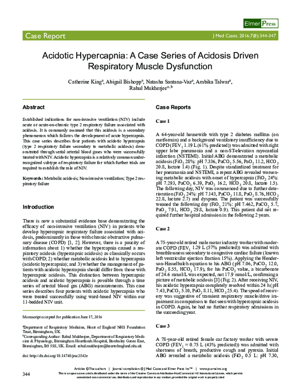 (PDF) Acidotic Hypercapnia: A Case Series of Acidosis Driven ...