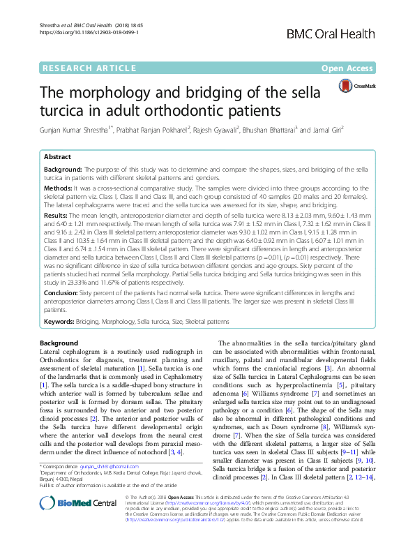 (PDF) The morphology and bridging of the sella turcica in adult ...