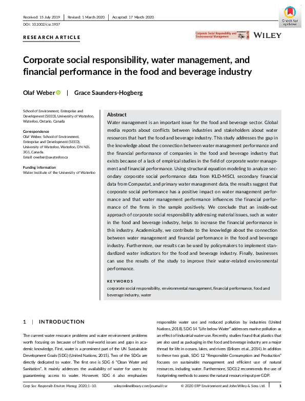 (PDF) Corporate social responsibility, water management, and financial ...
