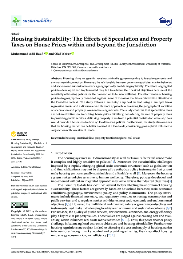 (PDF) Housing Sustainability: The Effects of Speculation and Property ...