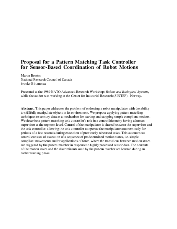 (PDF) Proposal for a Pattern Matching Task Controller for Sensor-Based ... (PDF) Proposal for a Pattern Matching Task Controller for Sensor-Based ...