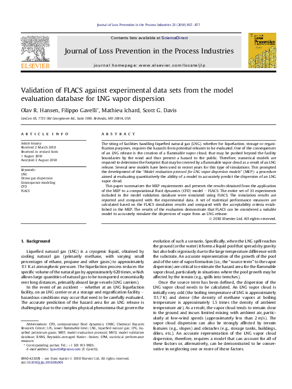 (PDF) Validation of FLACS against experimental data sets from the model ...