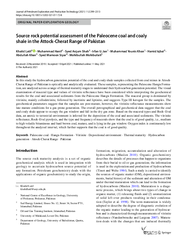 (PDF) Source rock potential assessment of the Paleocene coal and coaly ...