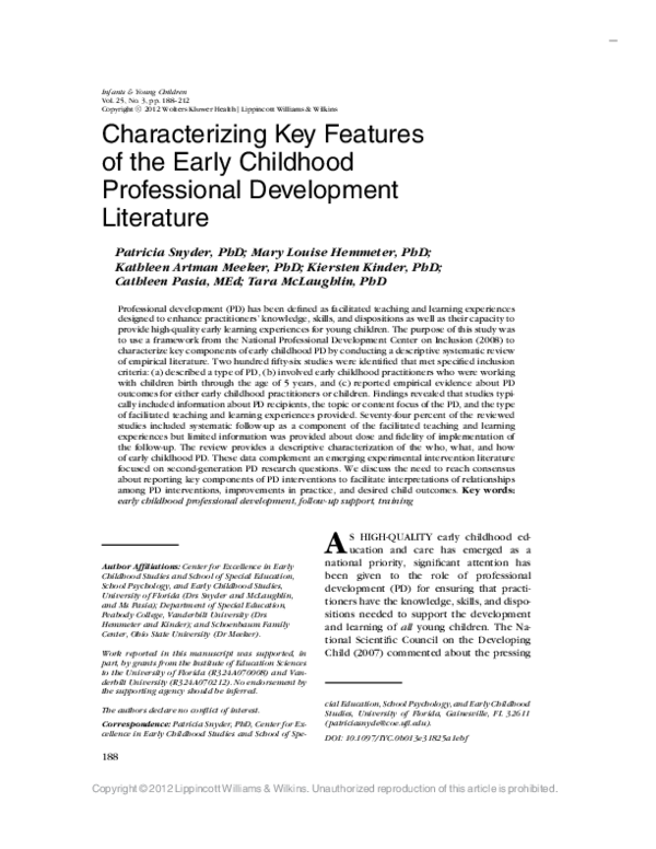 (PDF) Characterizing Key Features of the Early Childhood Professional ...