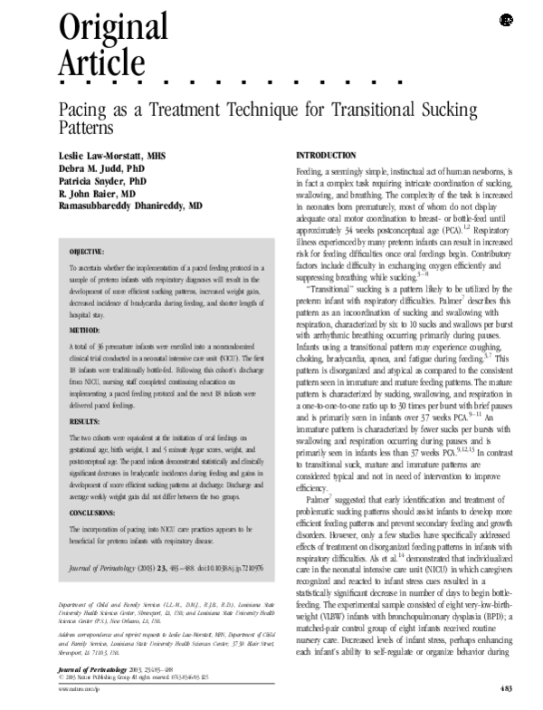 (PDF) Pacing as a Treatment Technique for Transitional Sucking Patterns