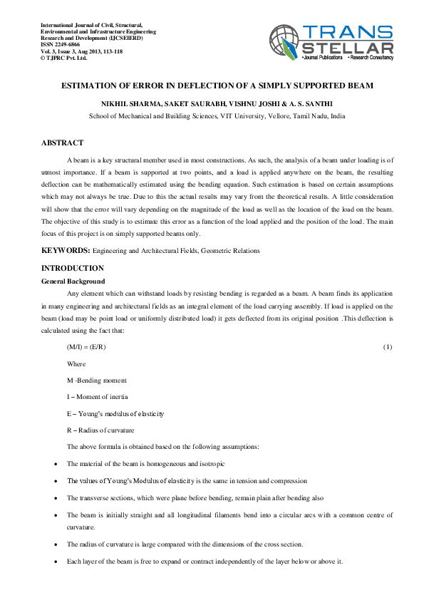 (PDF) Estimation of Error in Deflection of a Simply Supported Beam