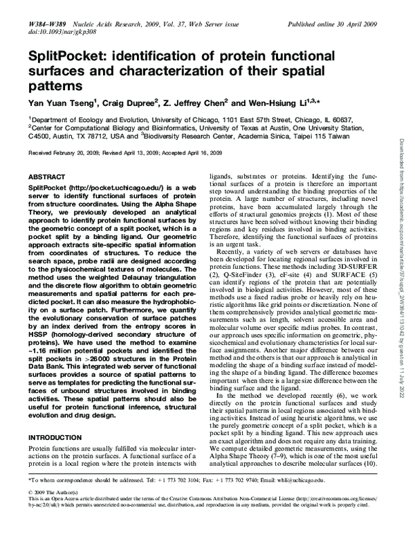 (PDF) SplitPocket: identification of protein functional surfaces and characterization of their ...