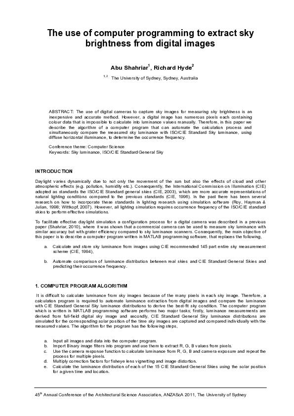 (PDF) The use of computer programming to extract sky brightness from digital images