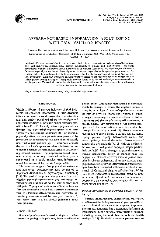 (PDF) Appearance-based information about coping with pain: Valid or biased?