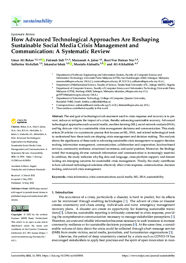 (PDF) How Advanced Technological Approaches Are Reshaping Sustainable Social Media Crisis ...
