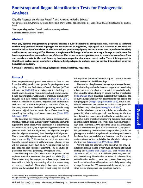 (PDF) Bootstrap and rogue identification tests for phylogenetic analyses