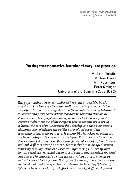 Putting transformative learning theory into practice