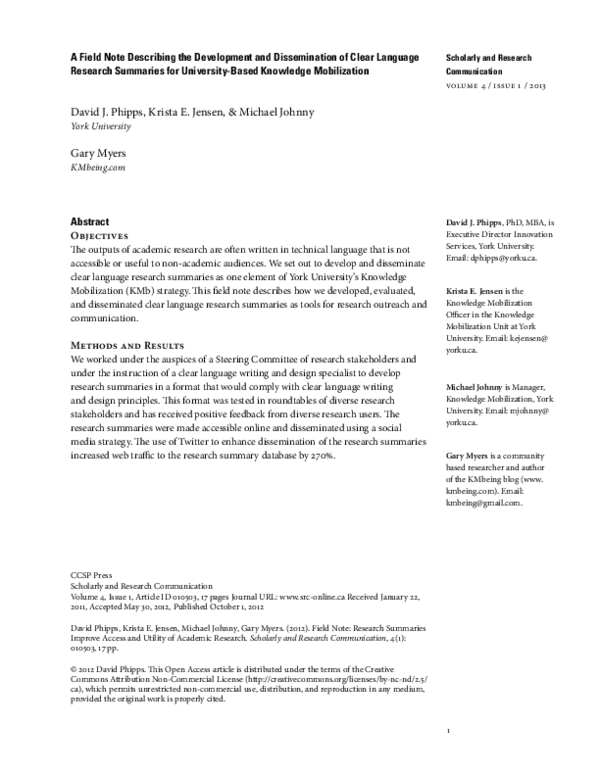 (PDF) A Field Note Describing the Development and Dissemination of ...