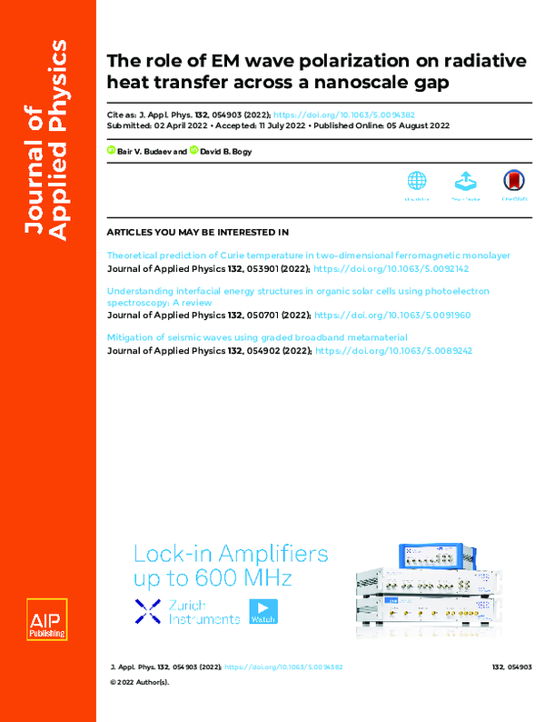(PDF) The role of EM wave polarization on radiative heat transfer across a nanoscale gap