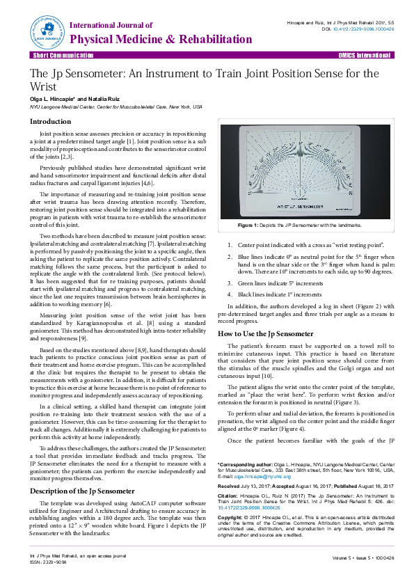 (PDF) The Jp Sensometer: An Instrument to Train Joint Position Sense ...
