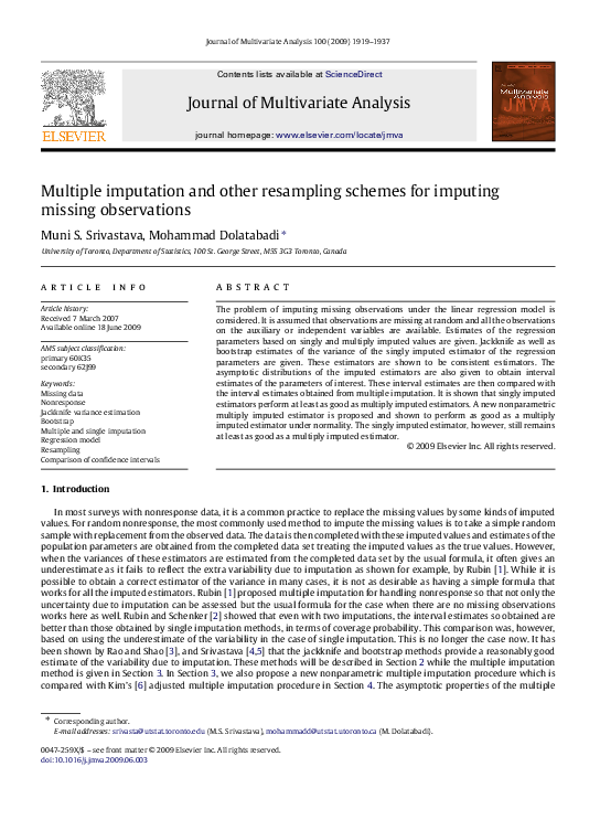 Pdf Multiple Imputation And Other Resampling Schemes For Imputing