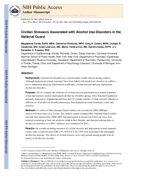 (PDF) Civilian Stressors Associated with Alcohol Use Disorders in the ...