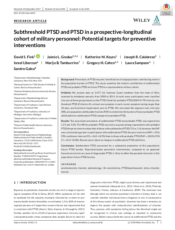 (PDF) Subthreshold PTSD and PTSD in a prospective-longitudinal cohort ...